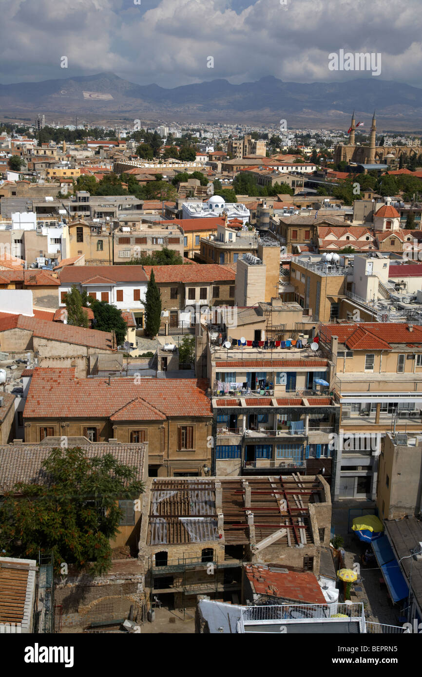 aerial view from southern nicosia over northern turkish controlled ...