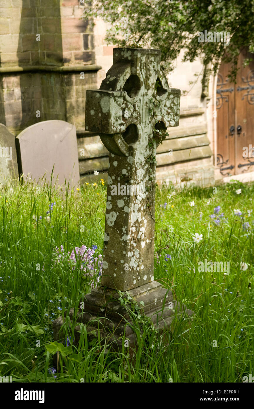 Cross in St.Oswalds Church yard at Ashbourne in Derbyshire England ...