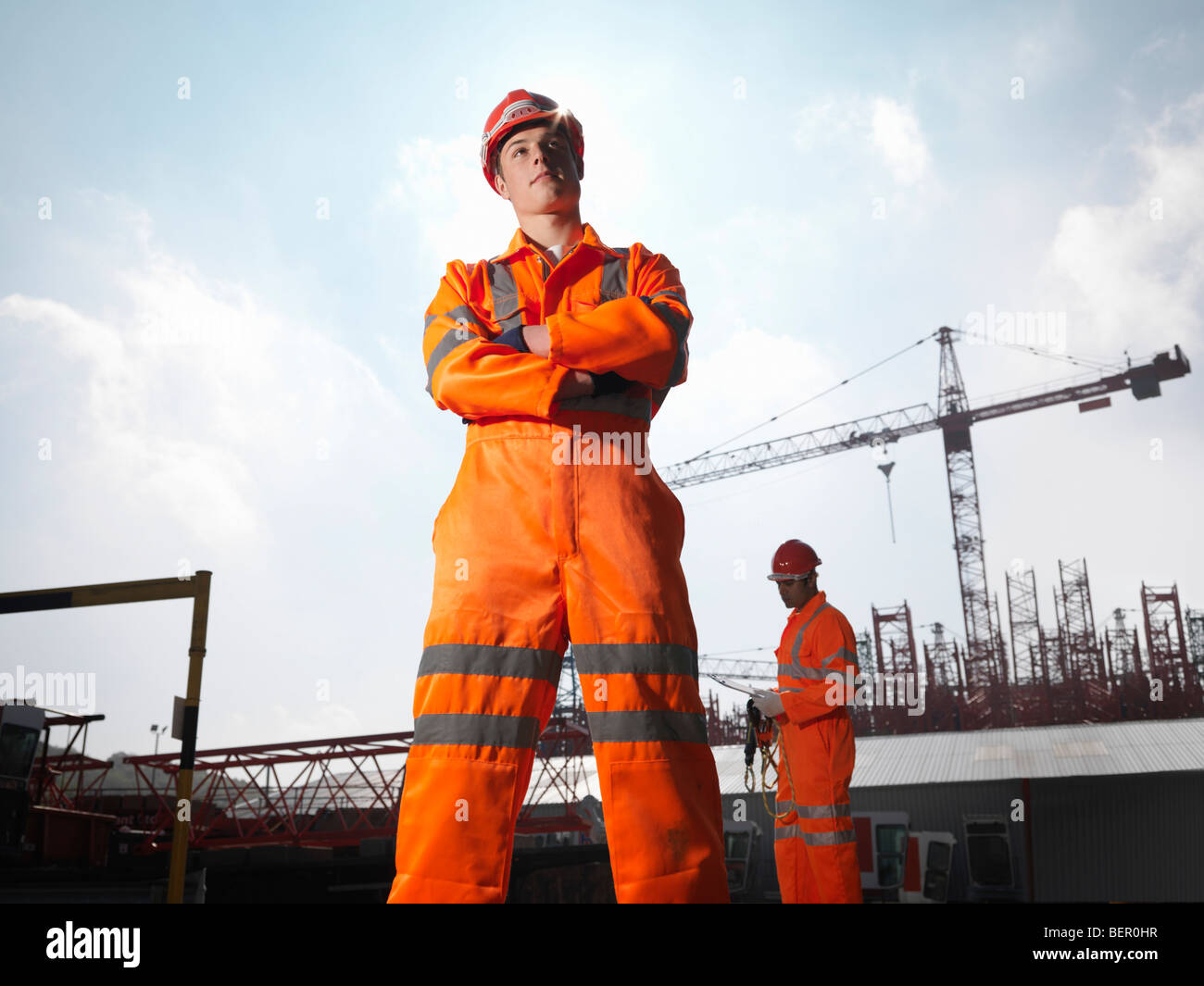 Arms up construction workers hi-res stock photography and images - Alamy