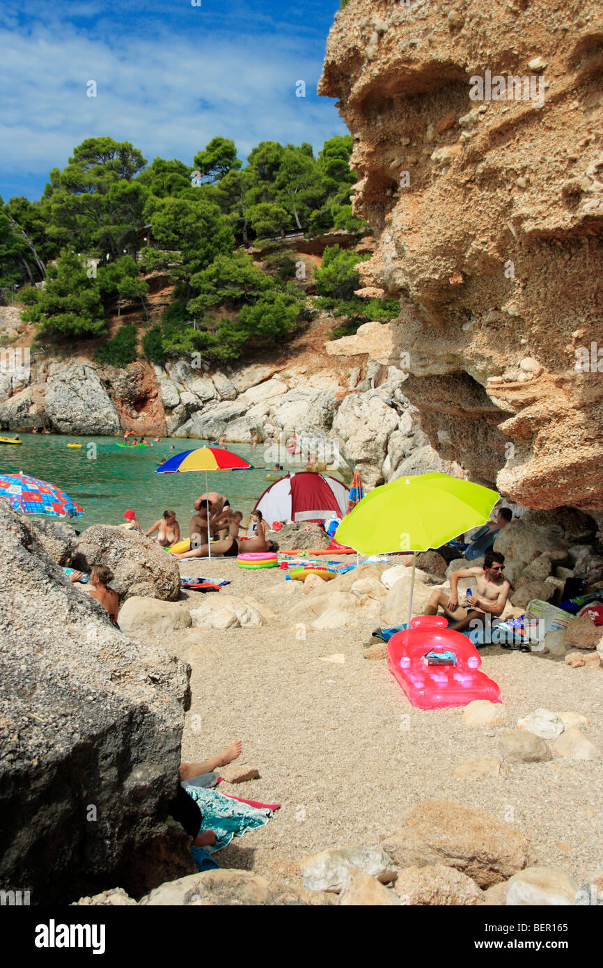 People on a beach in Jagodna village on Hvar Island, Croatia Stock ...