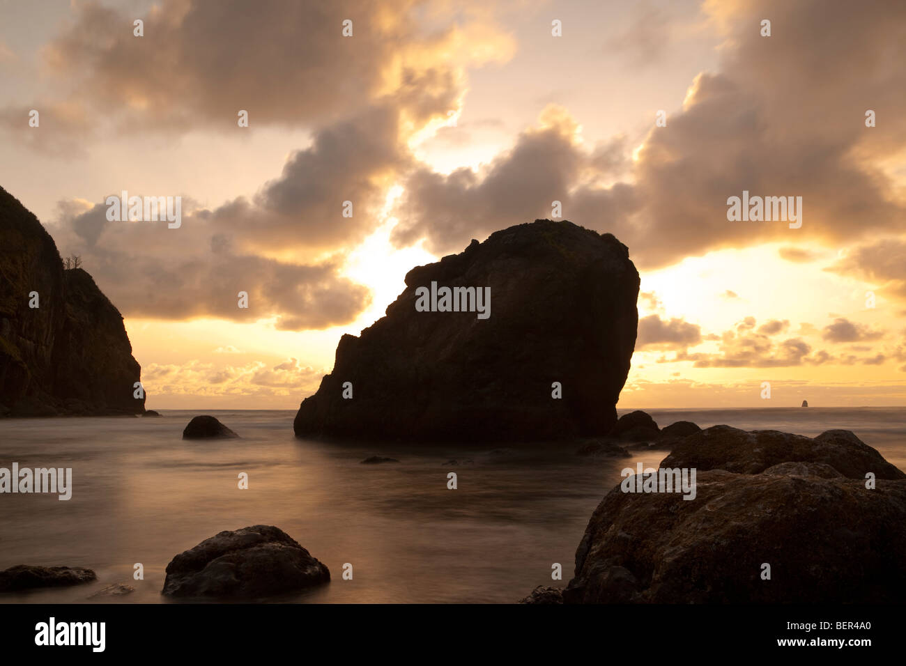 USA, Washington, Olympic National Park, Ruby Beach, shore at dusk Stock ...