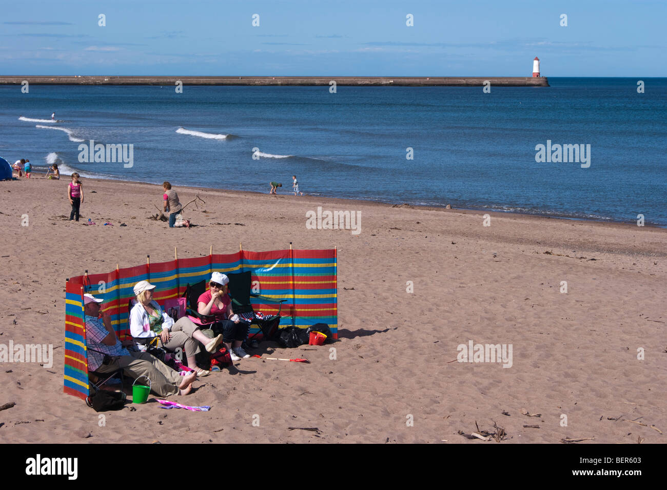 Spittal beach near Berwick in Northumberland midsummer sunshine with a ...