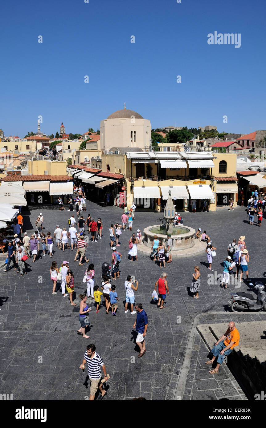 Rhodes old city, Greece, people walking at Ippokratous square Stock ...