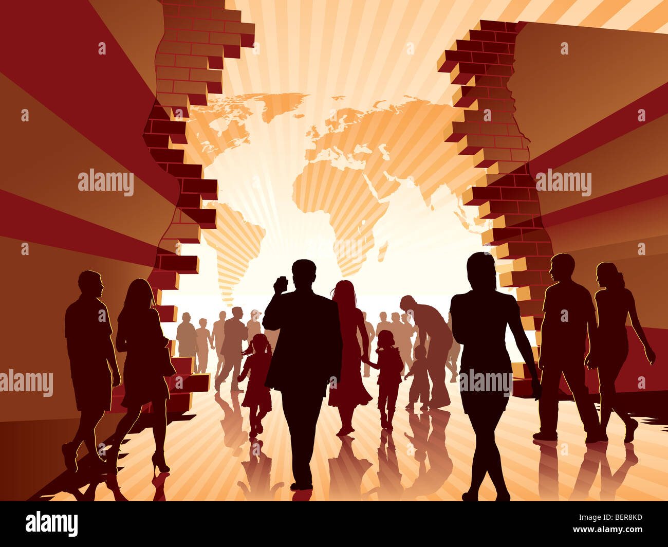 People Are Going To The New Better World Conceptual Illustration