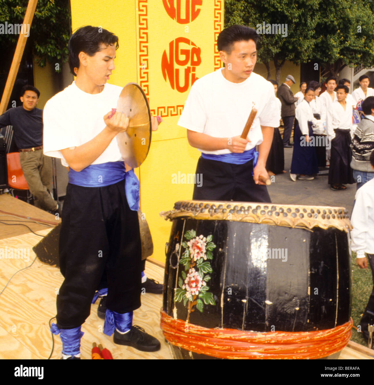Japan Asian traditional power music instrument show perform costume ...