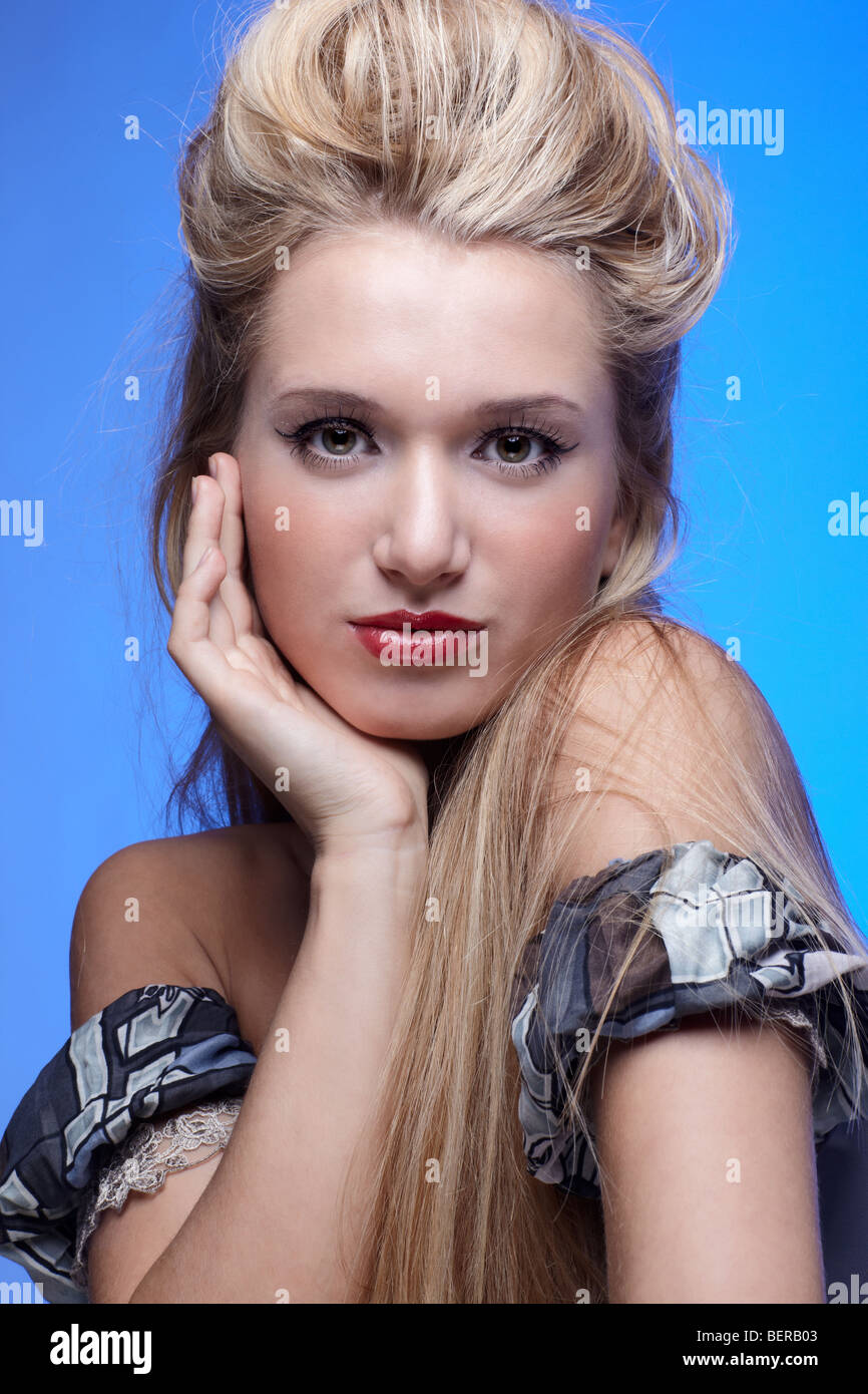 portrait of beautiful european long haired blonde model Stock Photo - Alamy