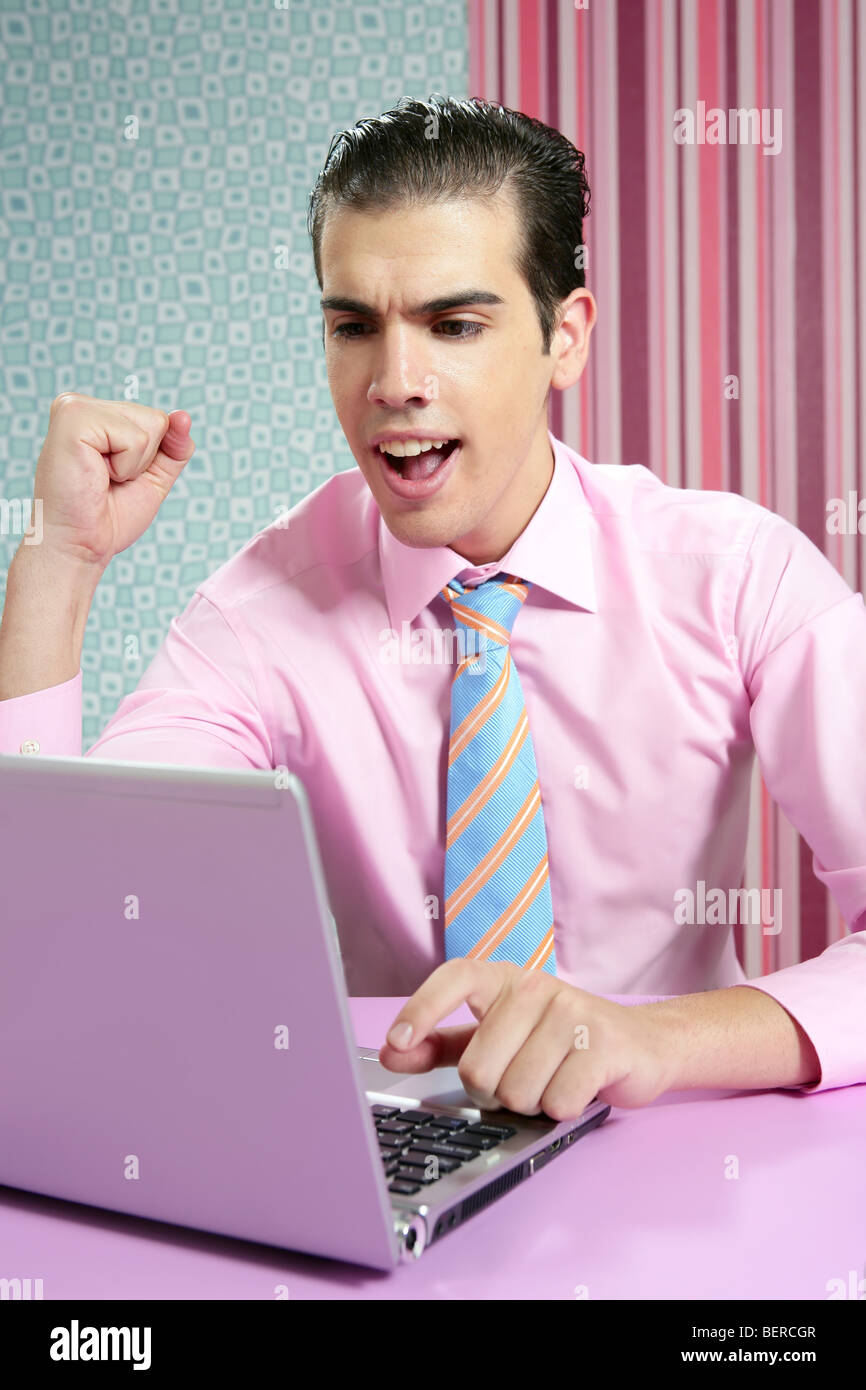 Happy successful young businessman in modern wallpaper office Stock ...