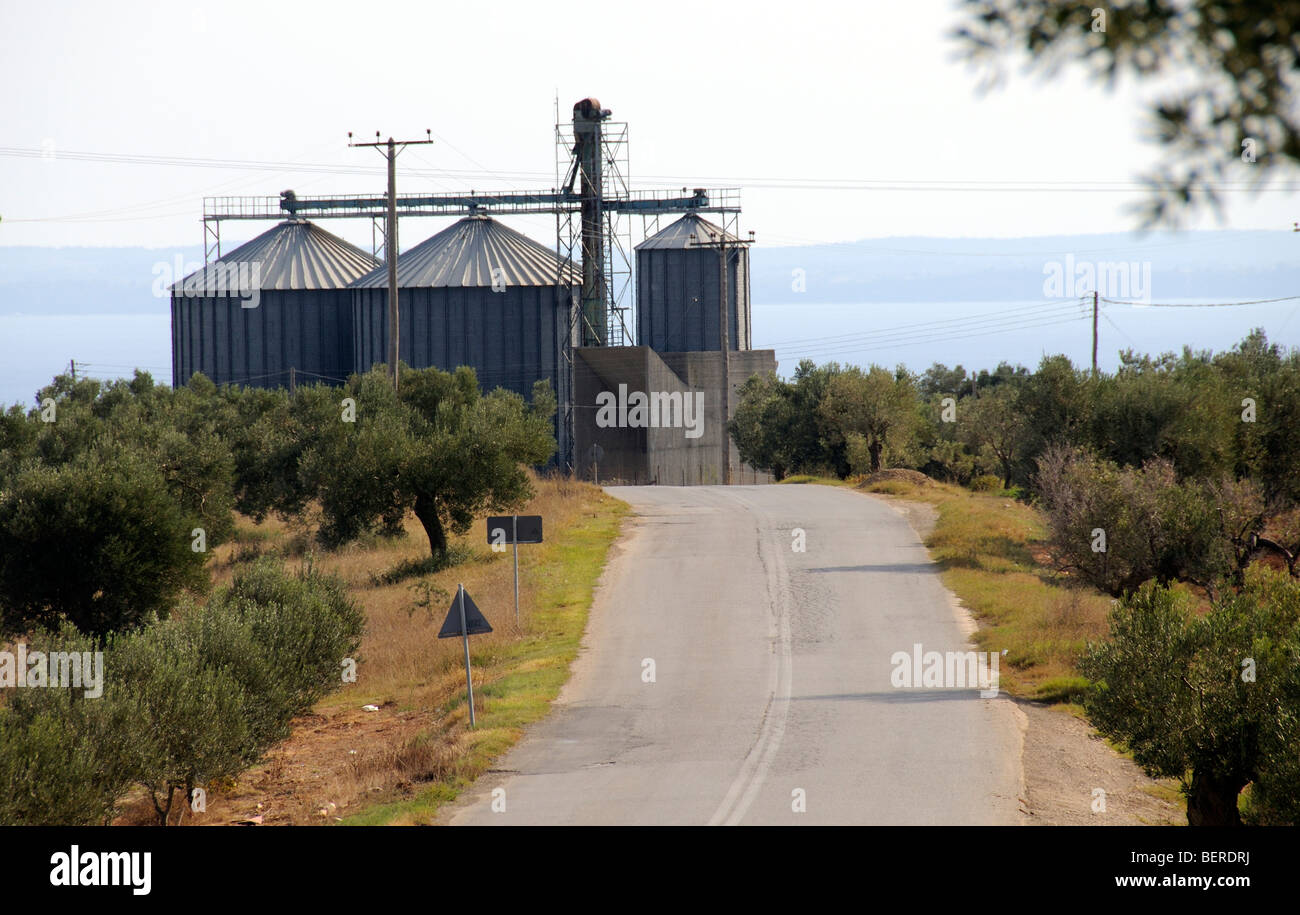 Silos on an olive farm at Olynthos in the Sithonia region of Chalkidiki ...