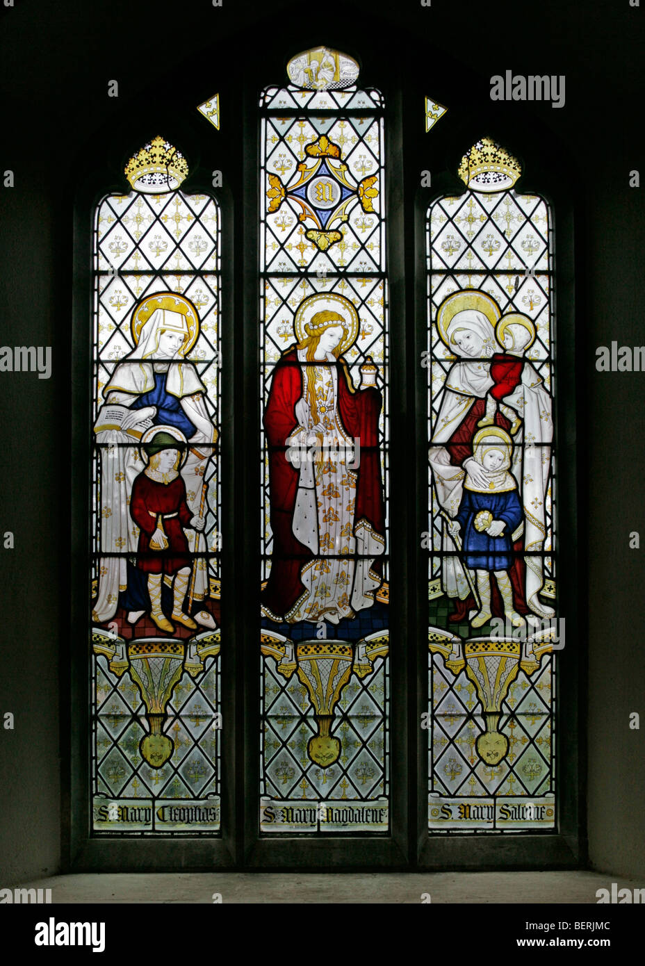 A stained glass window depicting The Three Maries, Cleophas, Magdalene ...