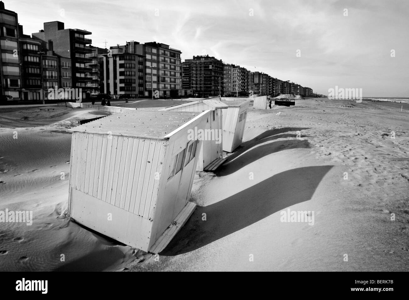 Apartments and beach cabins along the North Sea coast at Koksijde ...