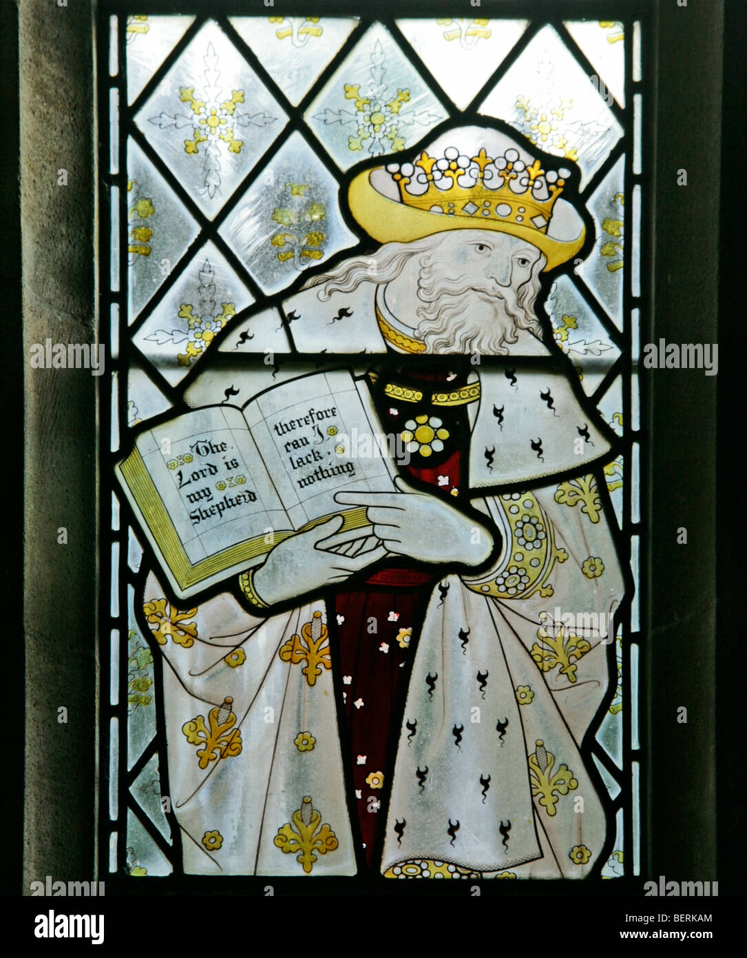 Detail from a stained glass window depicting King David, by Herbert ...
