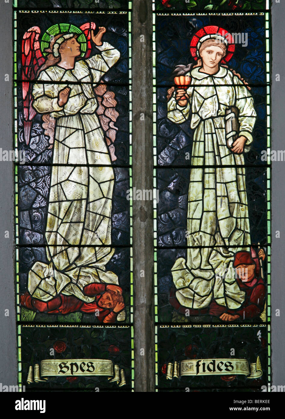 A stained glass window depicting Fides and Spes, or Faith and Hope, by ...