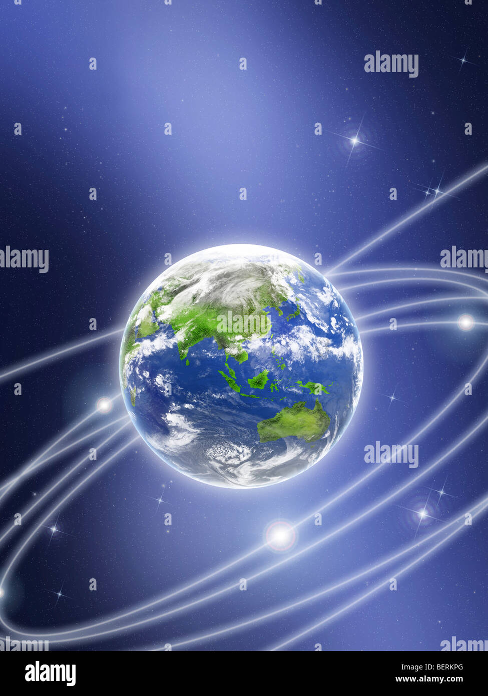 Network lights surrounding the earth, computer graphic Stock Photo - Alamy