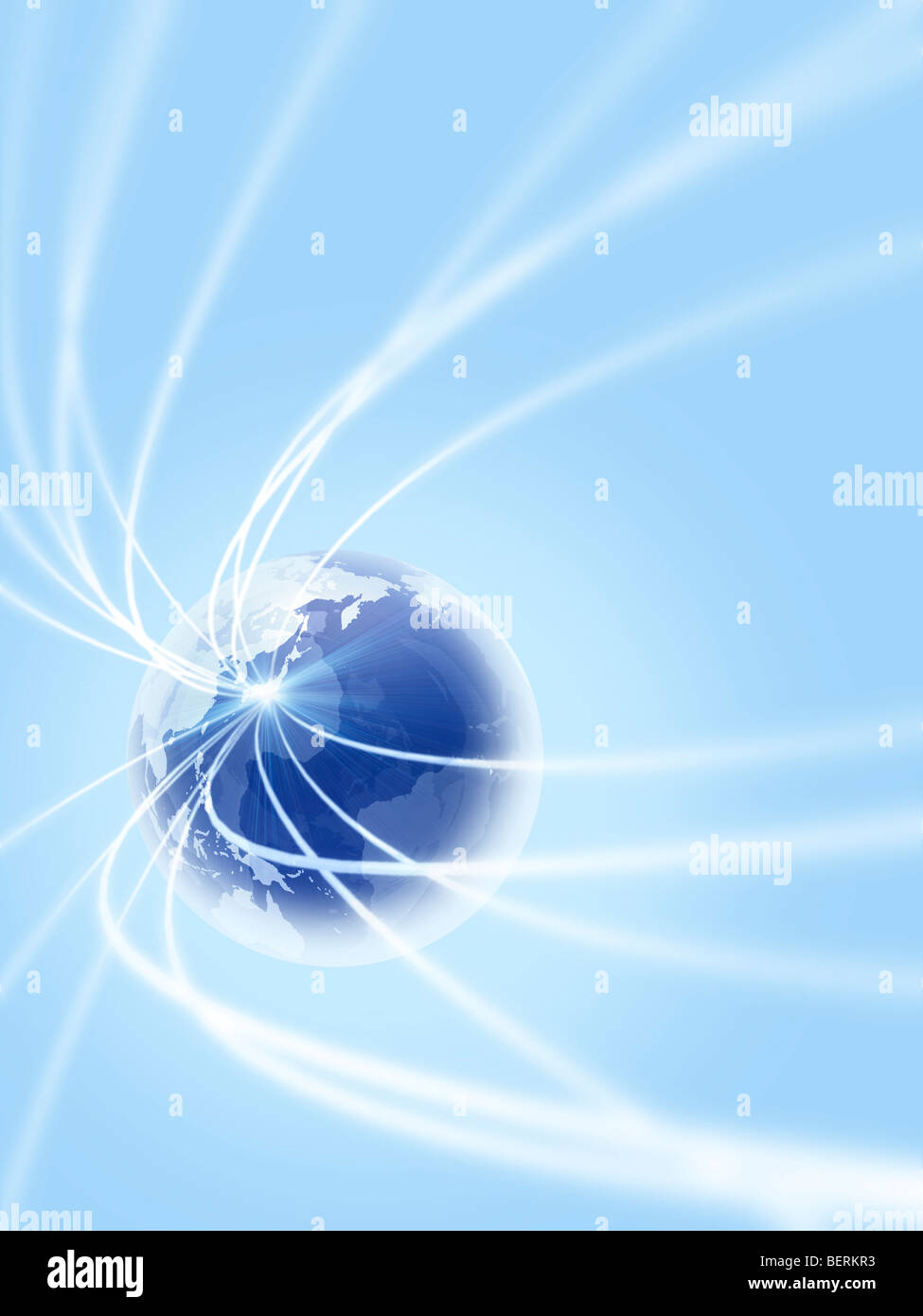 Network lights from the earth, computer graphic, blue background Stock ...