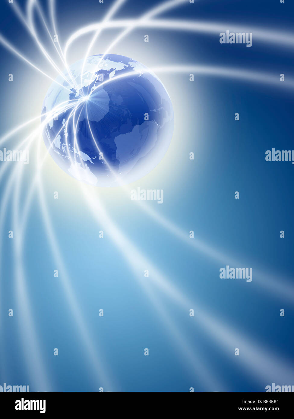 Network lights from the earth, computer graphic, blue background Stock ...