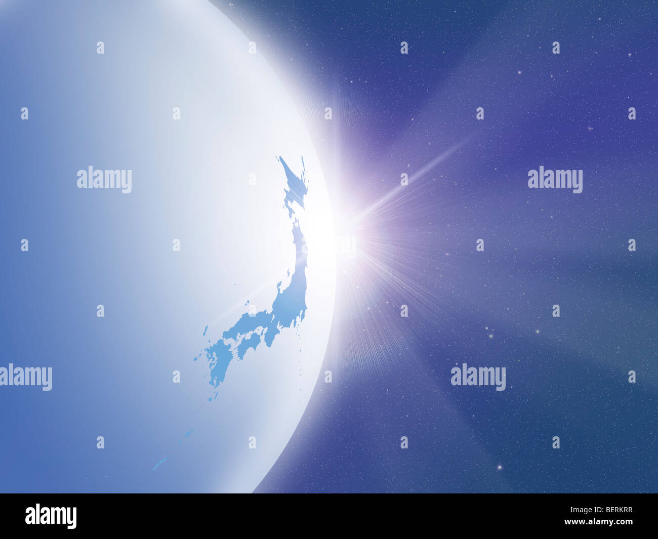 Sunlight behind the earth, map of Japan, computer graphic Stock Photo ...