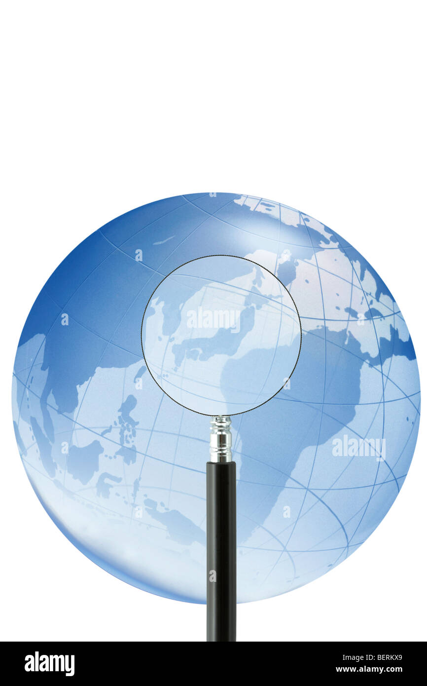 Magnifier and Globe Stock Photo - Alamy