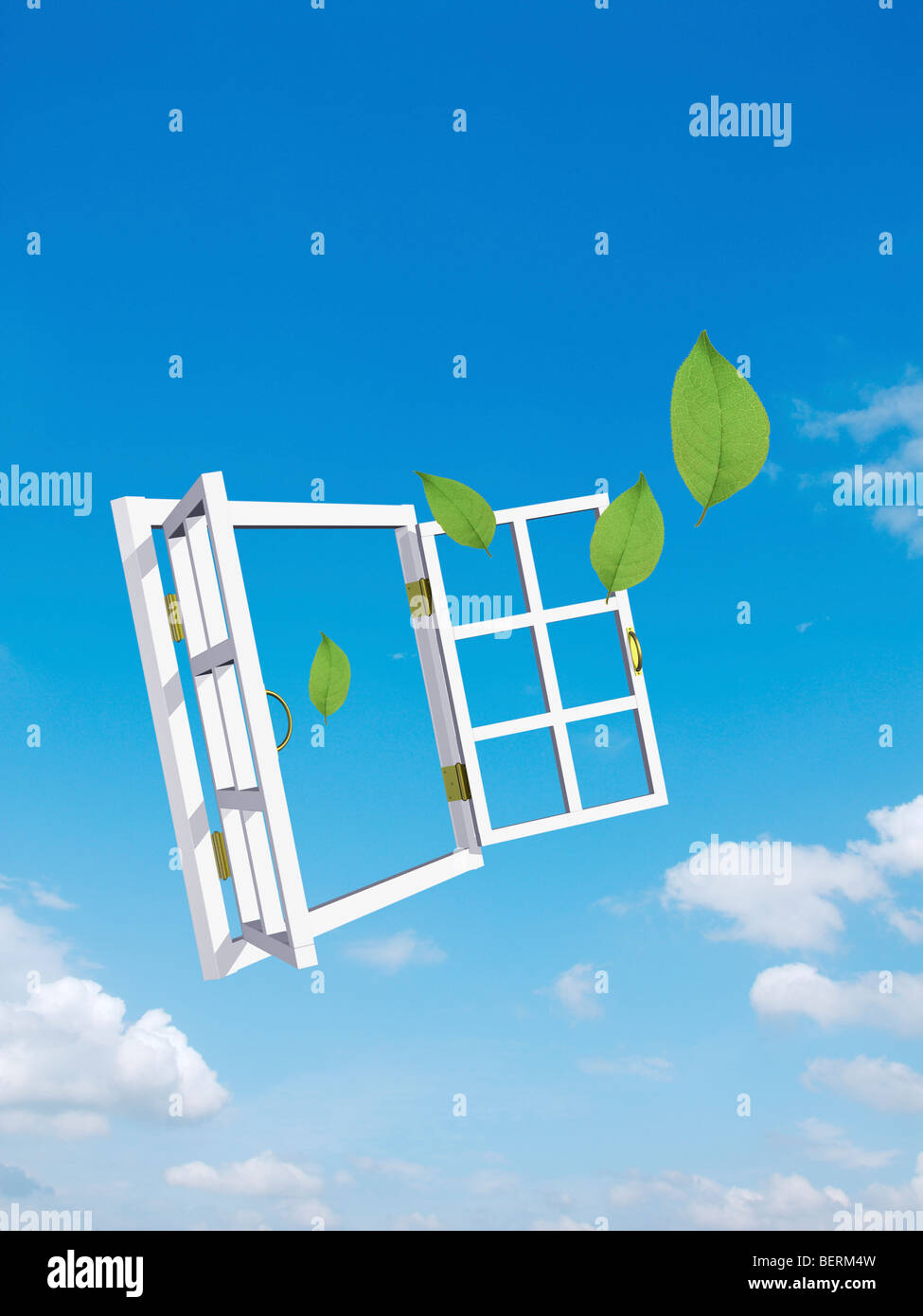 Open window with leaves coming out Stock Photo - Alamy
