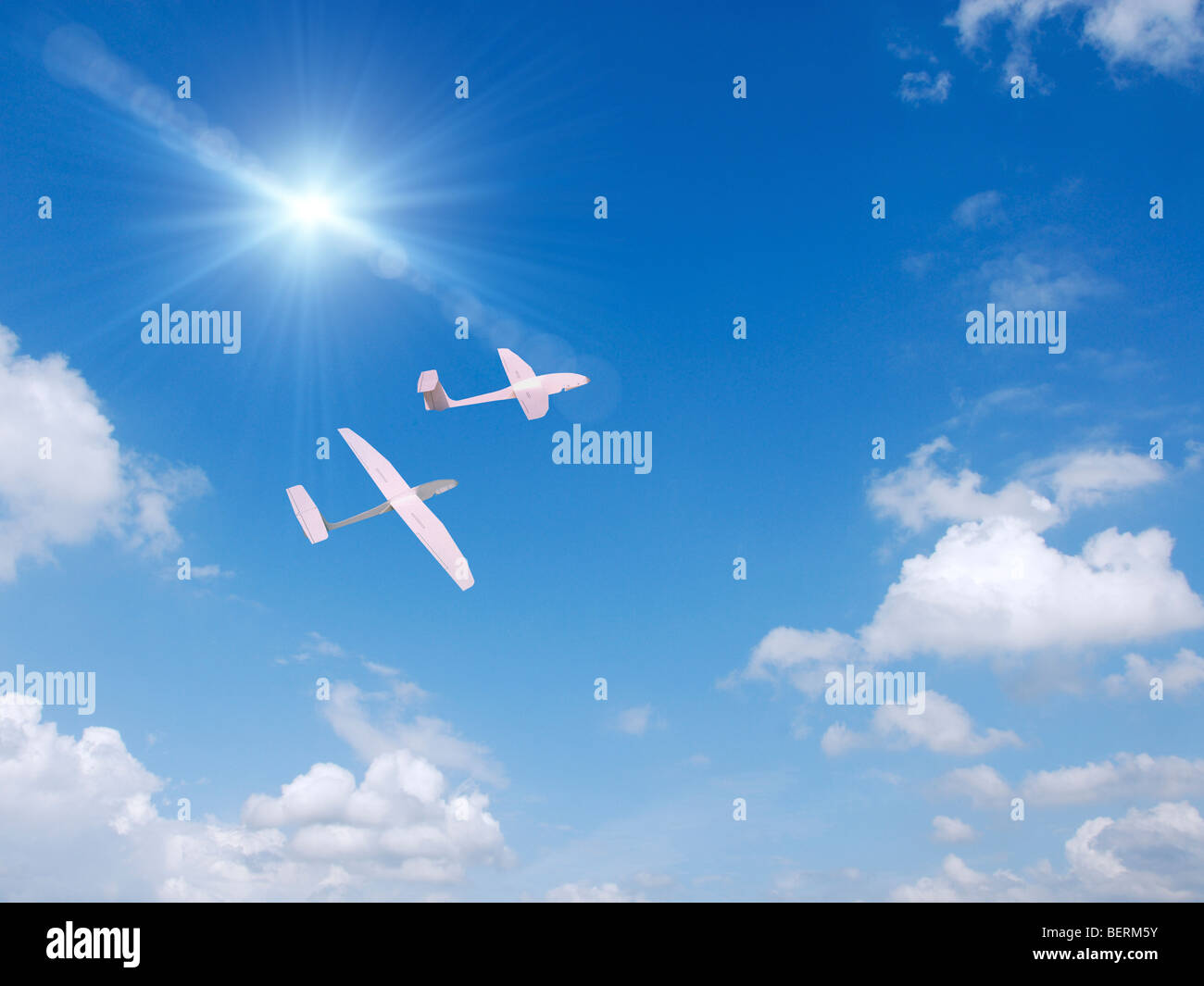 Two paper airplane flying in the sky Stock Photo - Alamy