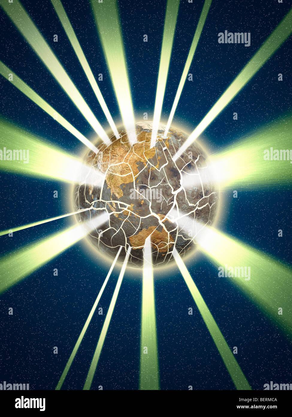 Light beams coming out from cracked earth Stock Photo - Alamy
