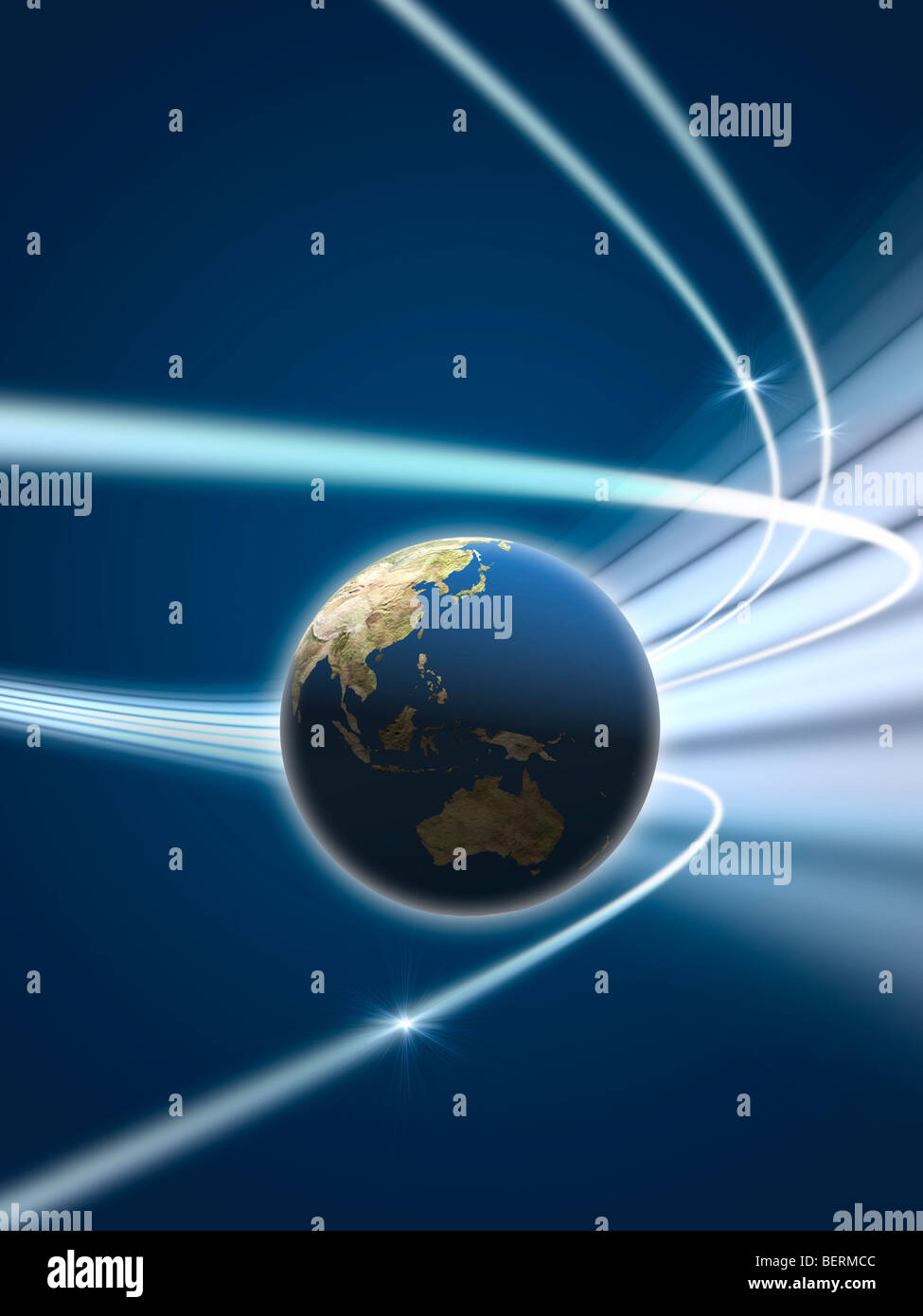 Earth with light beams Stock Photo - Alamy