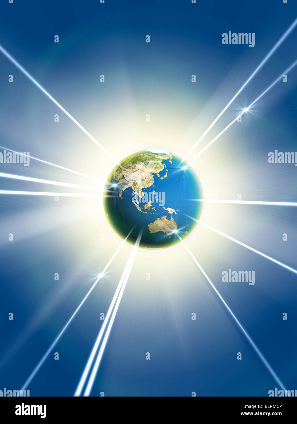 Light beams coming out of earth Stock Photo - Alamy
