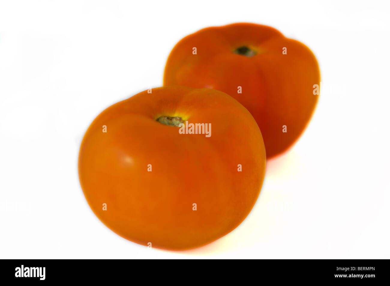 Pair of soft ripe tomatoes on a white background Stock Photo - Alamy
