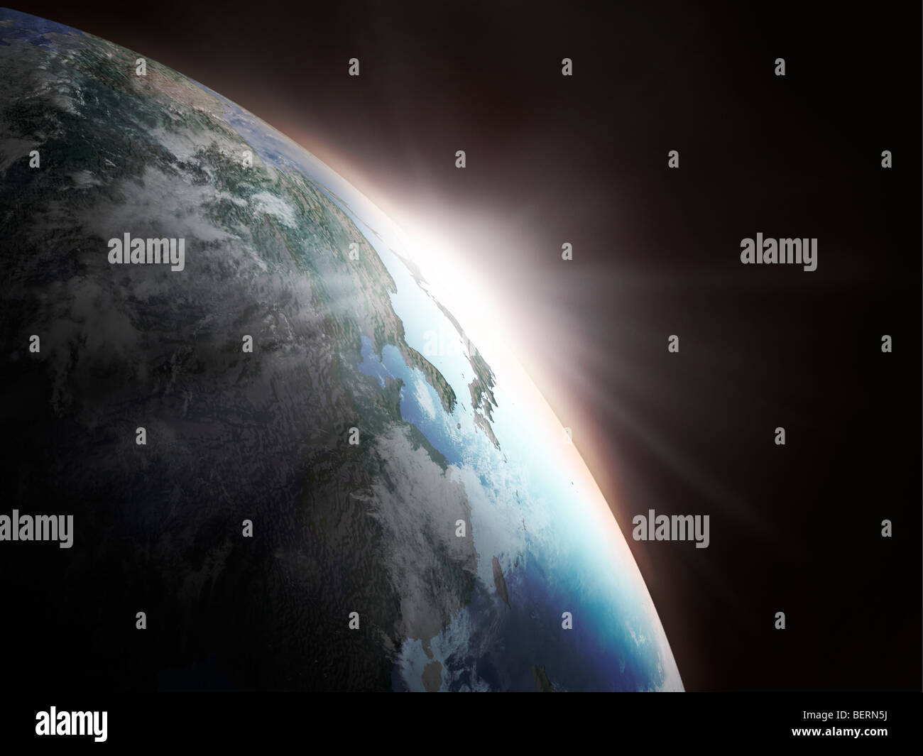 Sunlight behind the earth, computer graphic, black background Stock ...
