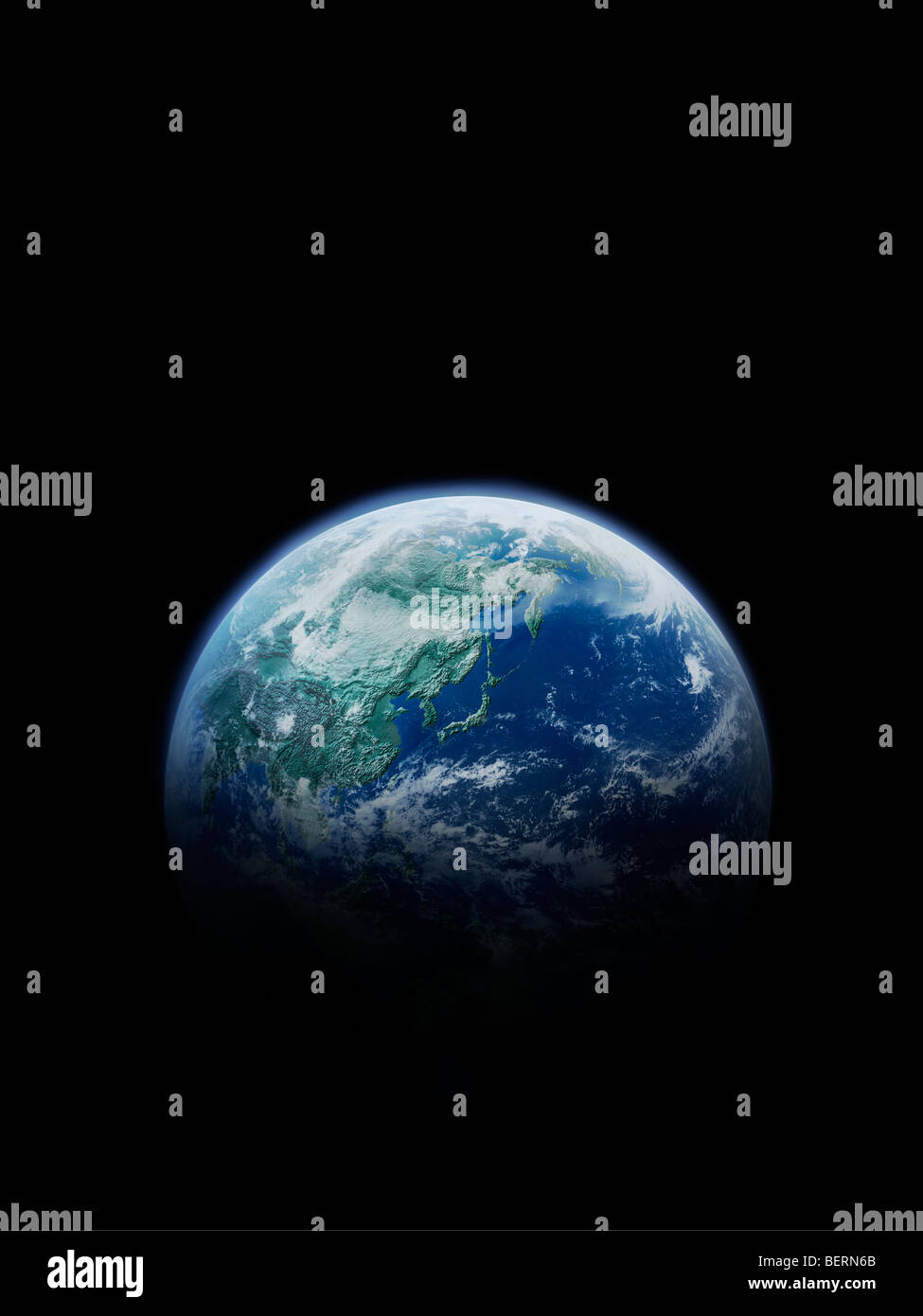 The earth, computer graphic, black background, copy space Stock Photo ...