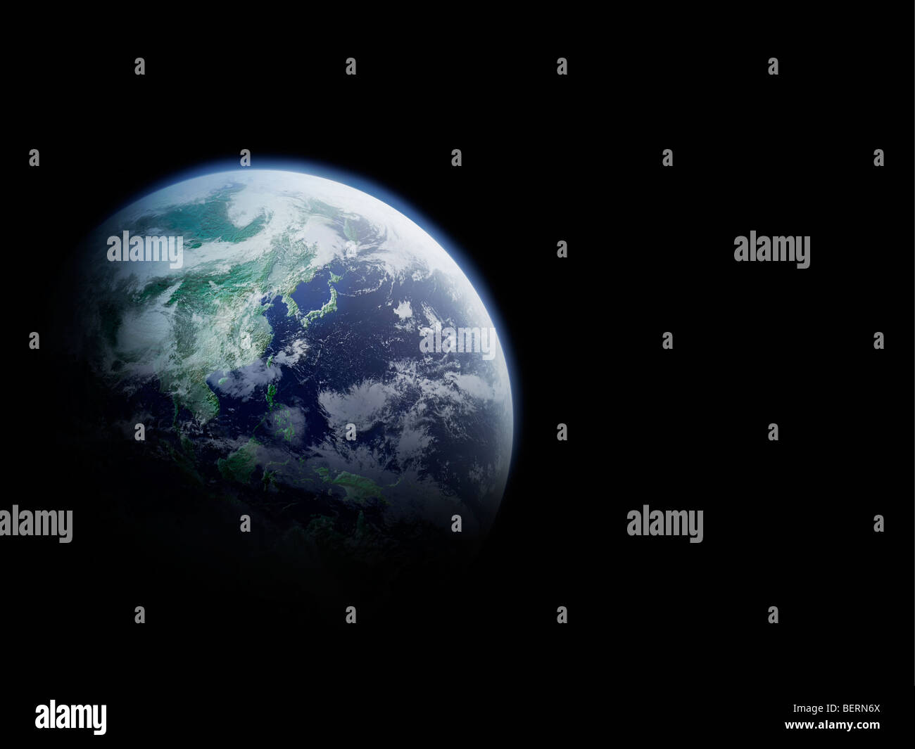 The earth, computer graphic, black background, copy space Stock Photo ...