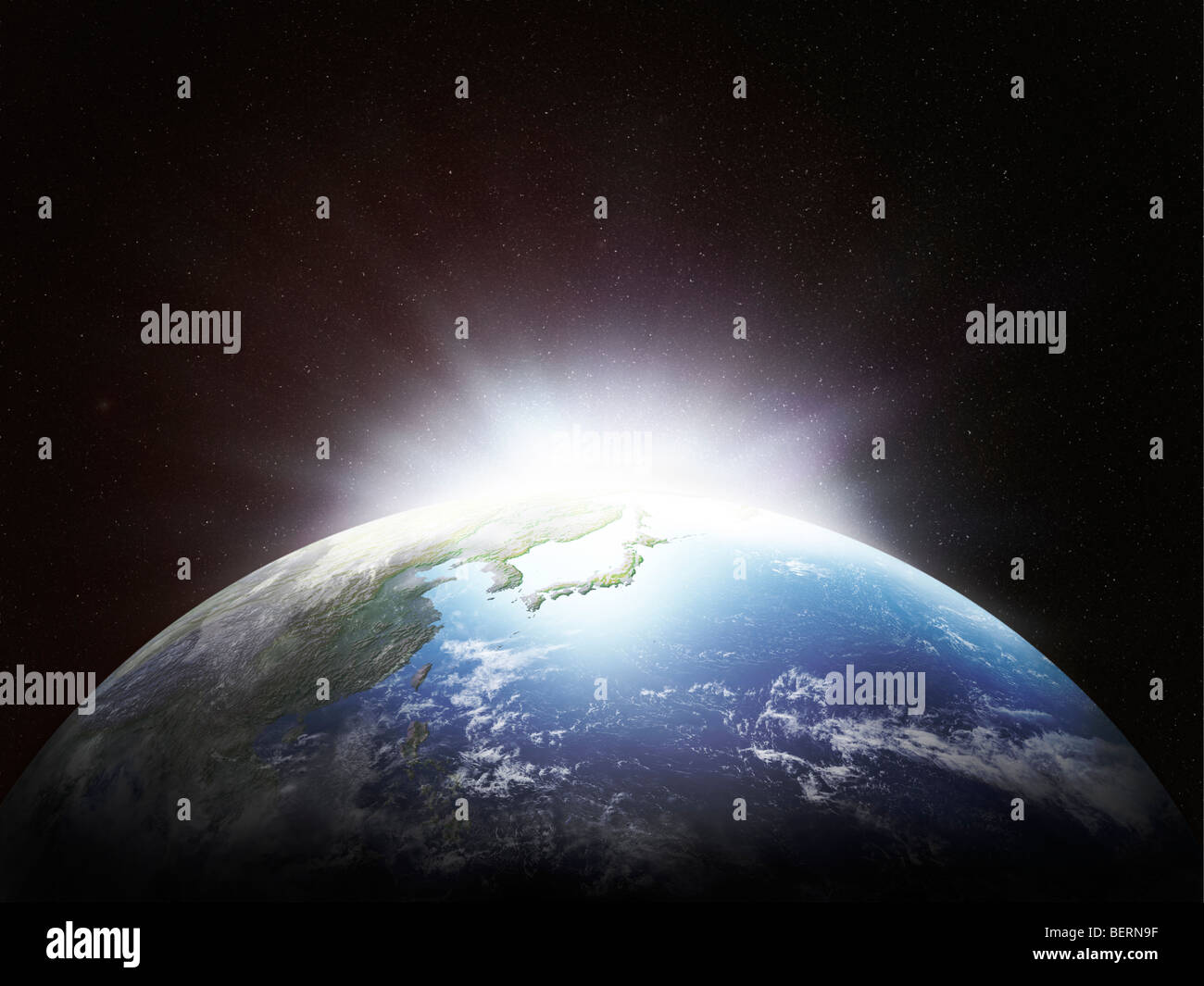 Sunlight behind the earth, computer graphic, black background Stock ...