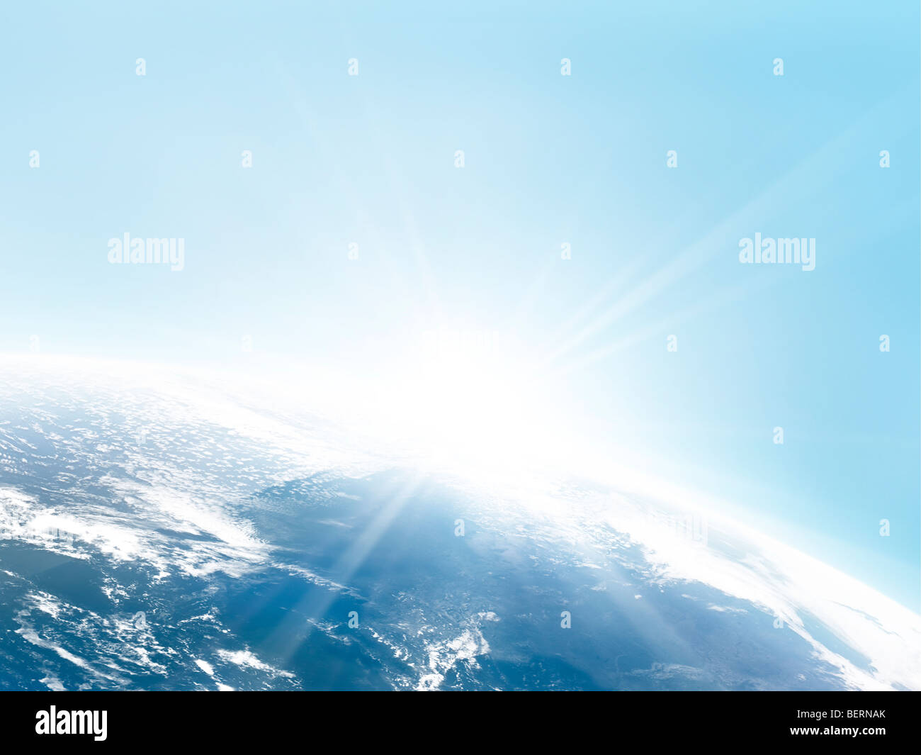 Sunlight behind the earth, computer graphic, blue background Stock ...