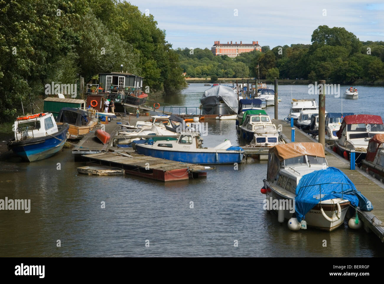 River Thames Private jetty point for pleasure craft Surrey England ...