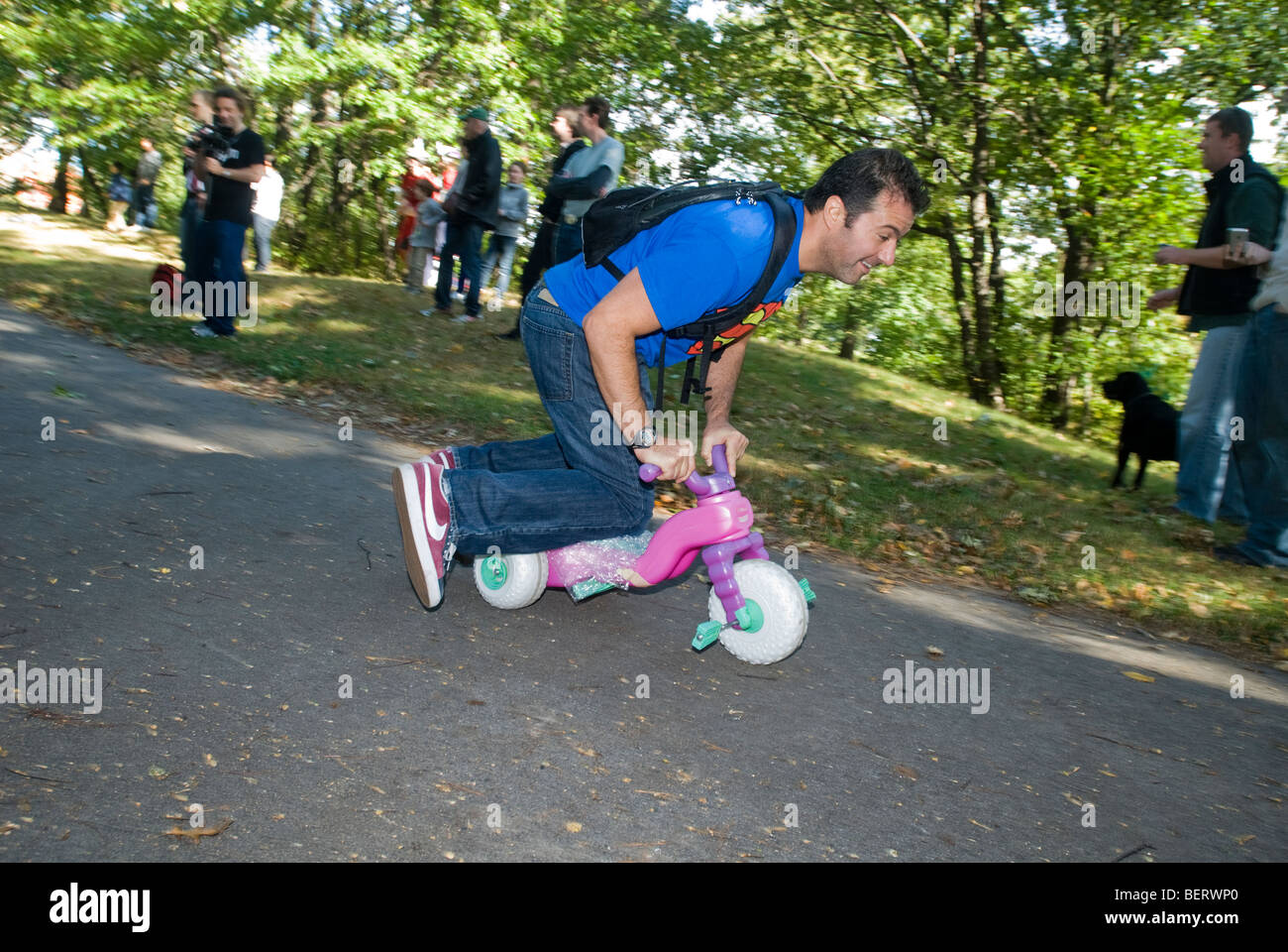 Participants in the 2nd Big Wheel Race in Central Park dangerously ...