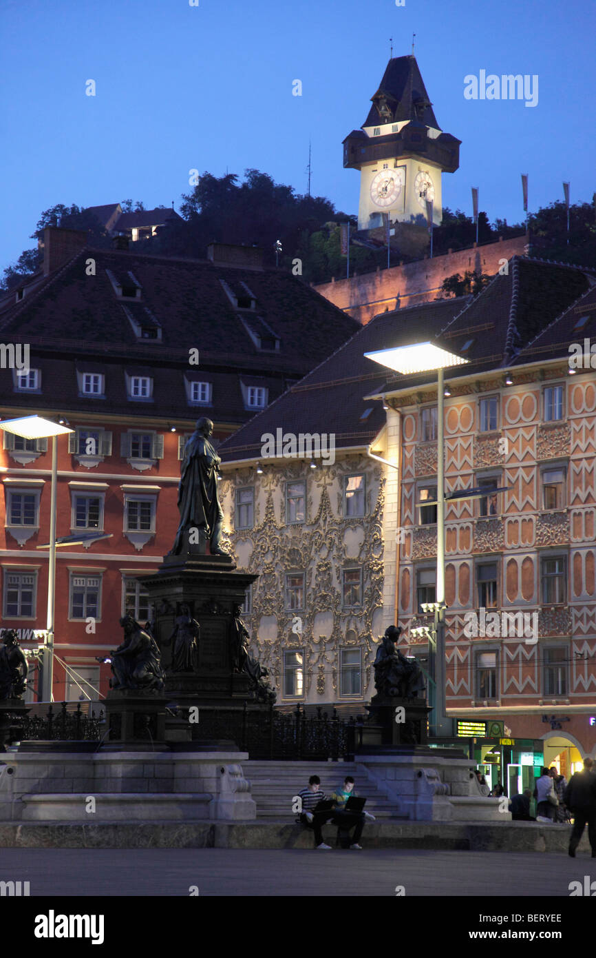 Austria, Graz, Hauptplatz, main square, architecture, people Stock ...