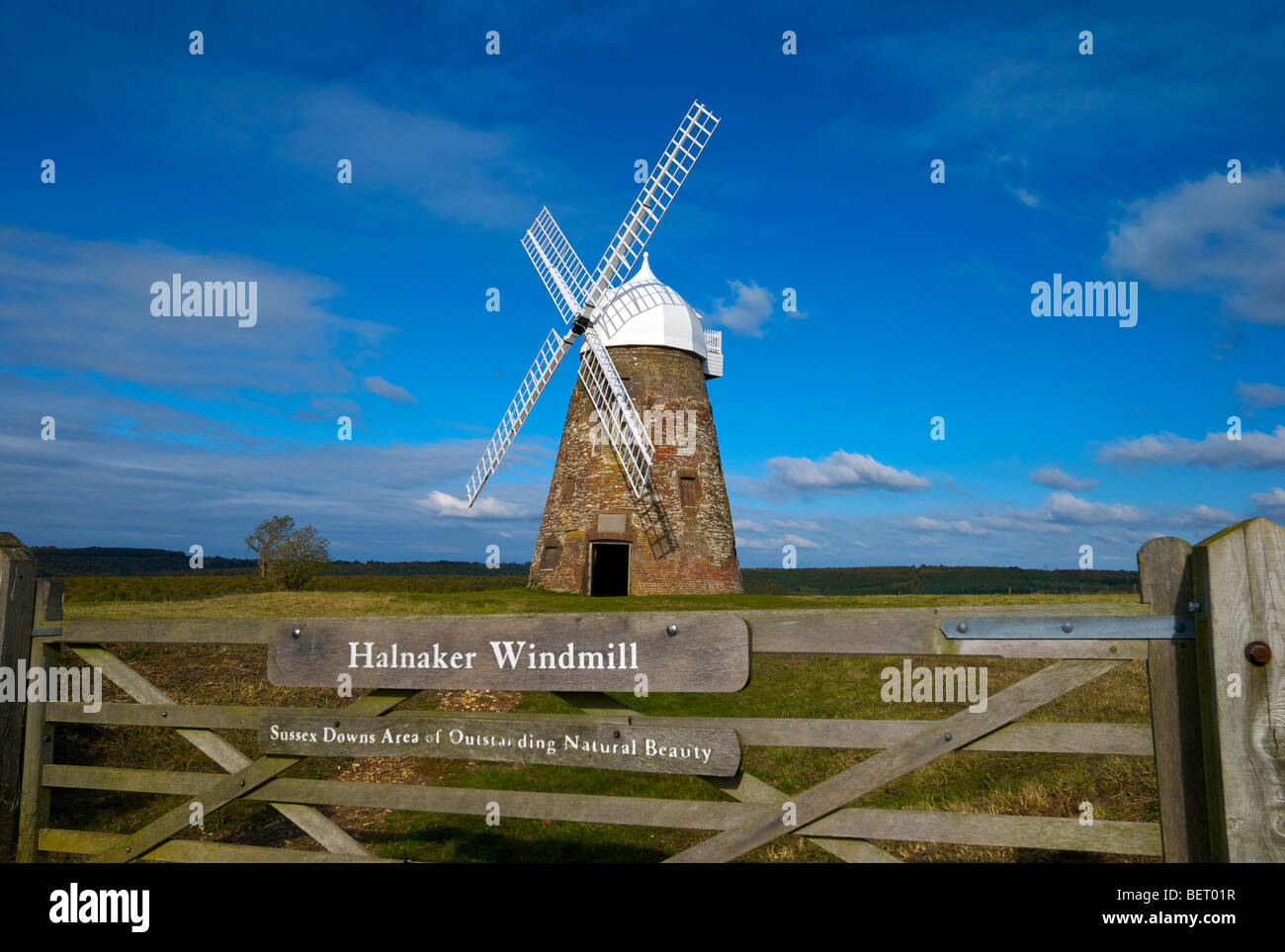 The eighteenth century Halnaker Windmill overlooking Chichester, Sussex ...