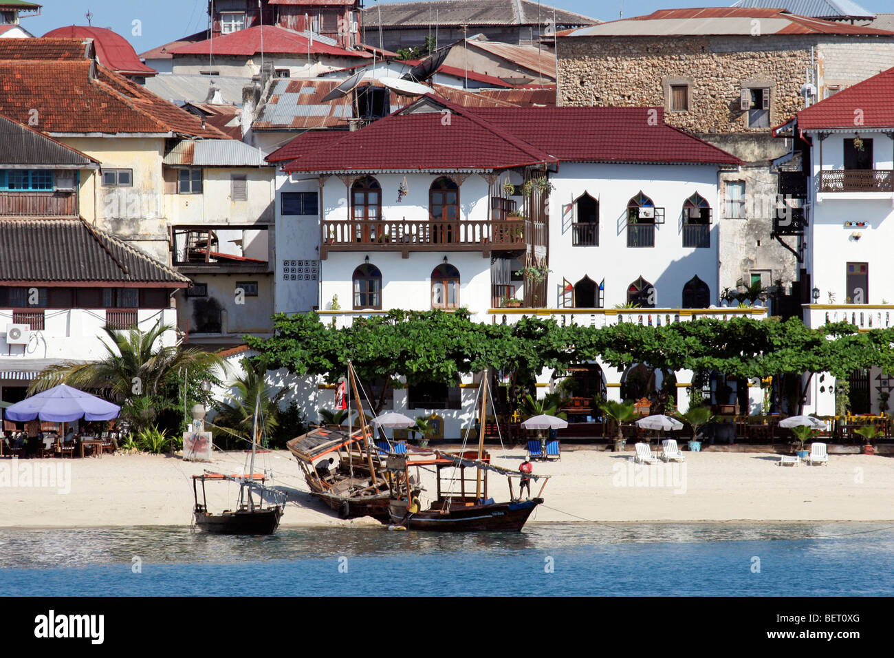 Beach and hotels at Stone Town / Stonetown / Mji Mkongwe, Zanzibar ...