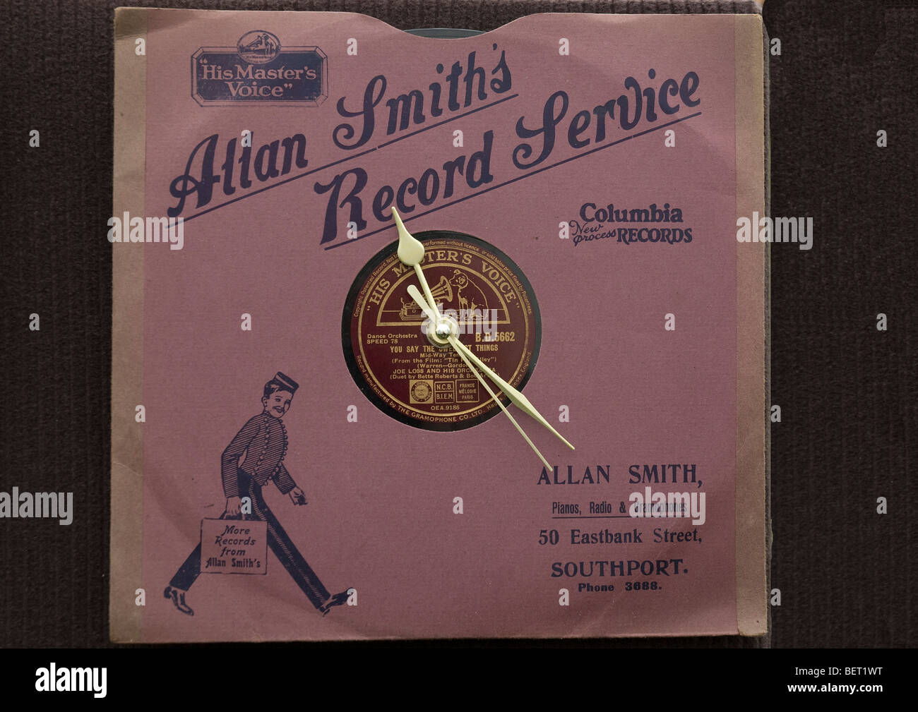 Early bakelite record made into a clock Stock Photo - Alamy
