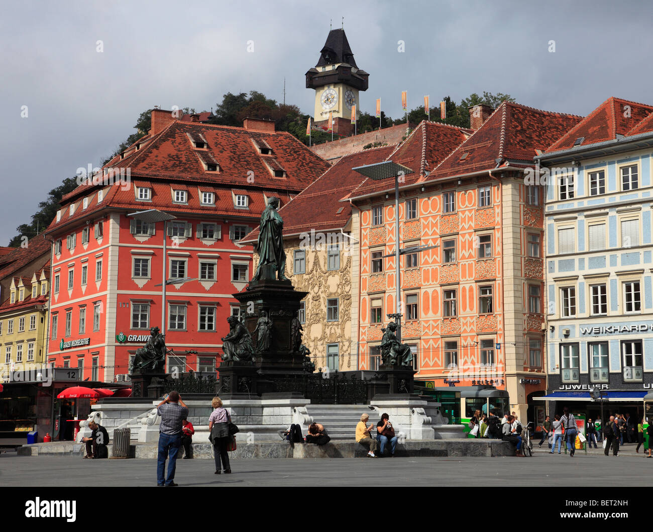 Austria, Graz, Hauptplatz, main square, architecture, people Stock ...