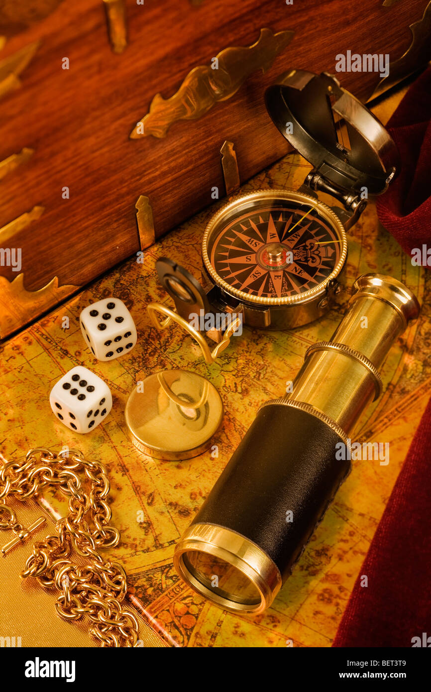 Man still life with the compass Stock Photo - Alamy