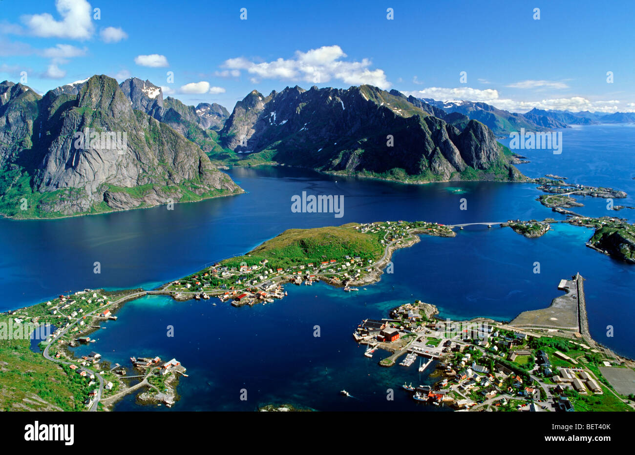 Aerial photograph of the fishing village Reine, Moskenes / Moskenesøya ...