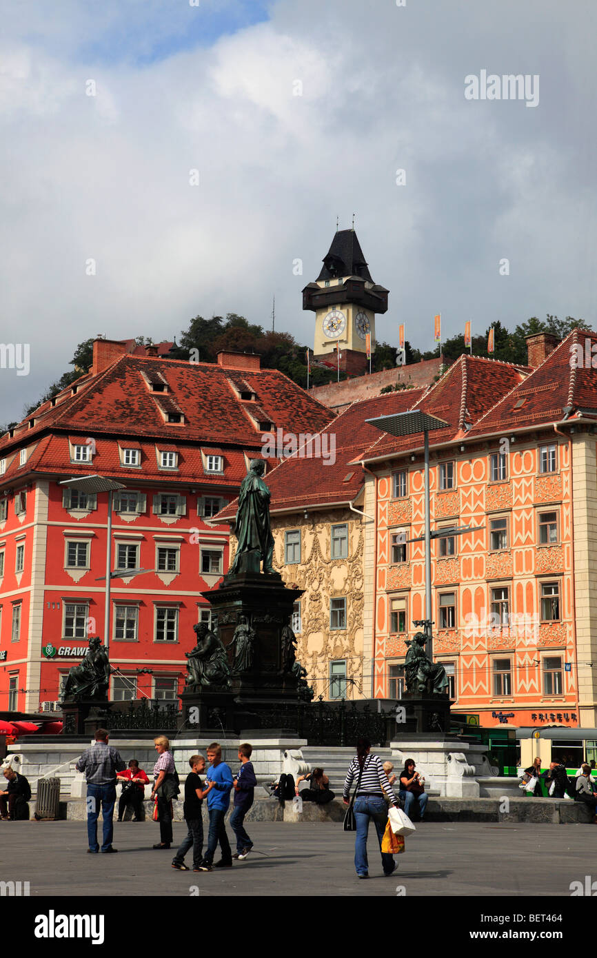 Austria, Graz, Hauptplatz, main square, architecture, people Stock ...