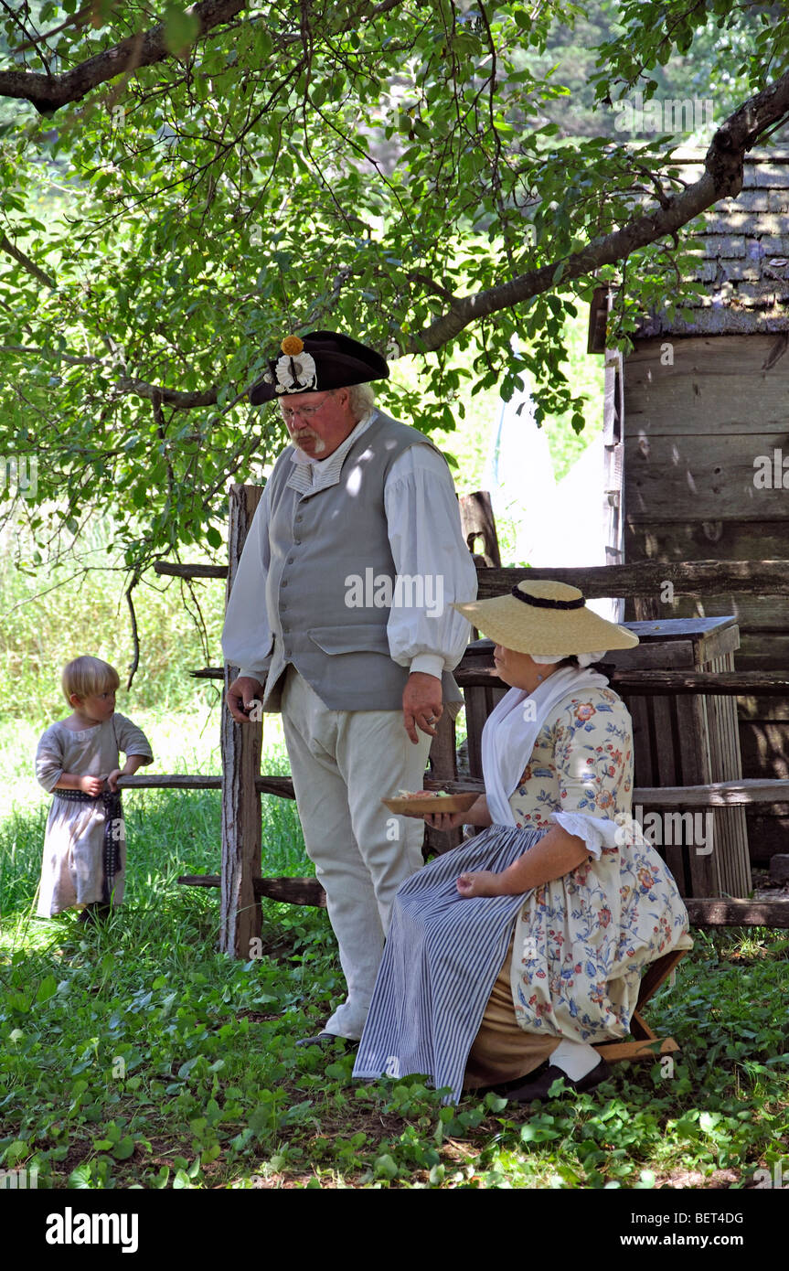Family at costumed American Revolutionary War (1770's) era re-enactment ...