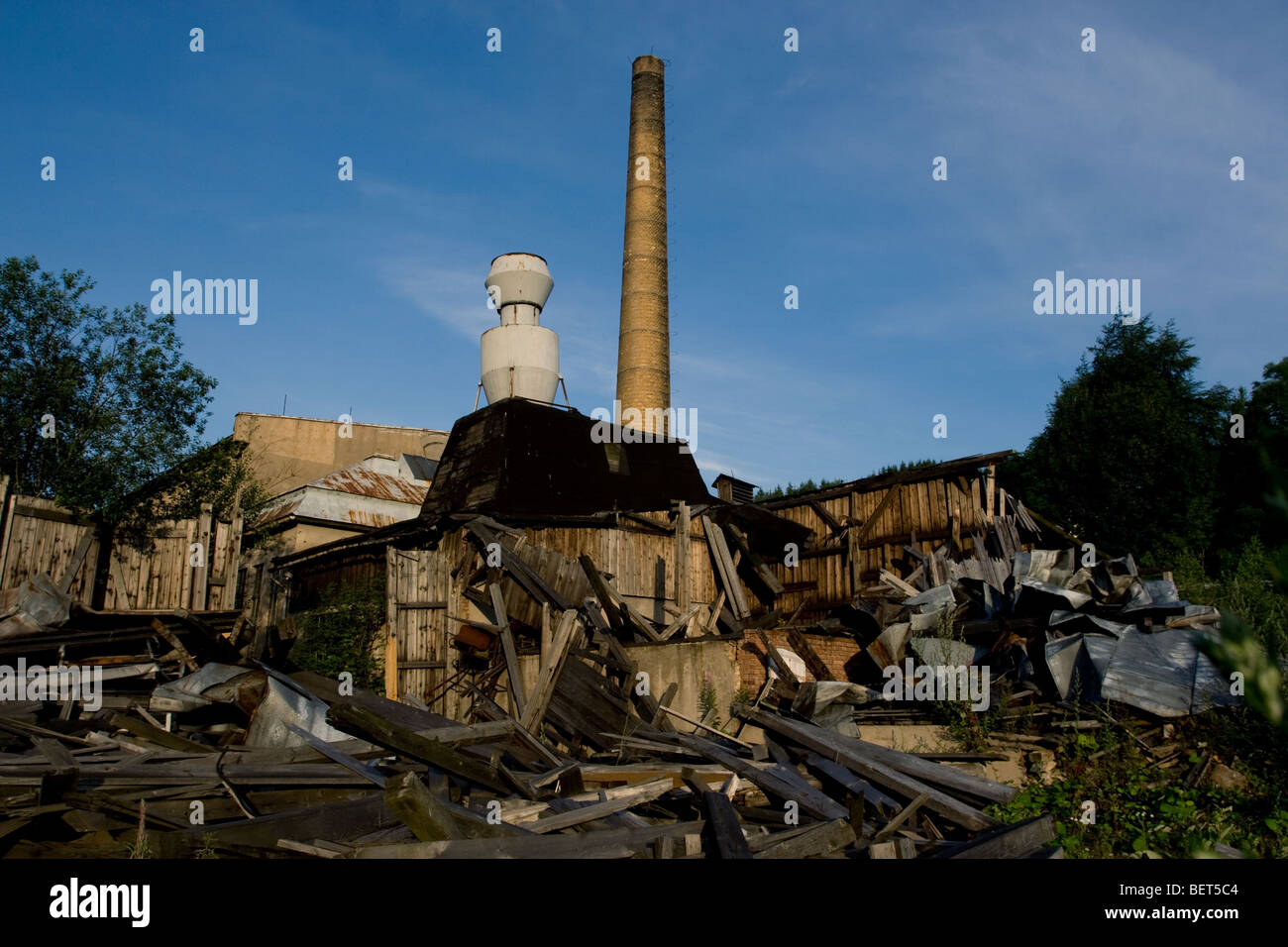 The chimney is the only remaining part of a demolished factory Stock ...