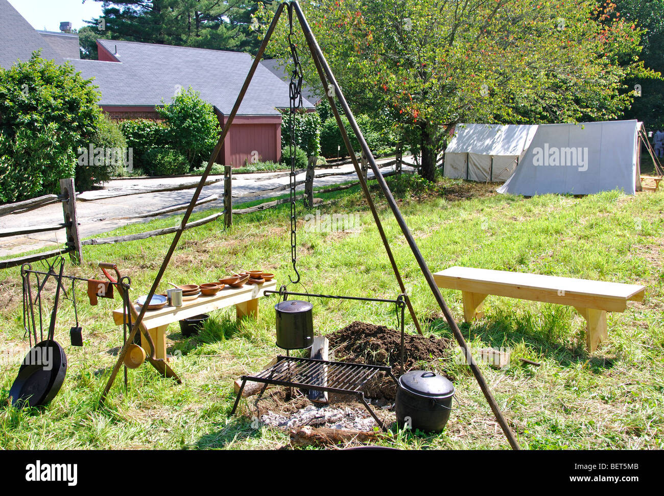 Open fire cooking in camp - American Revolutionary War (1770's) era ...