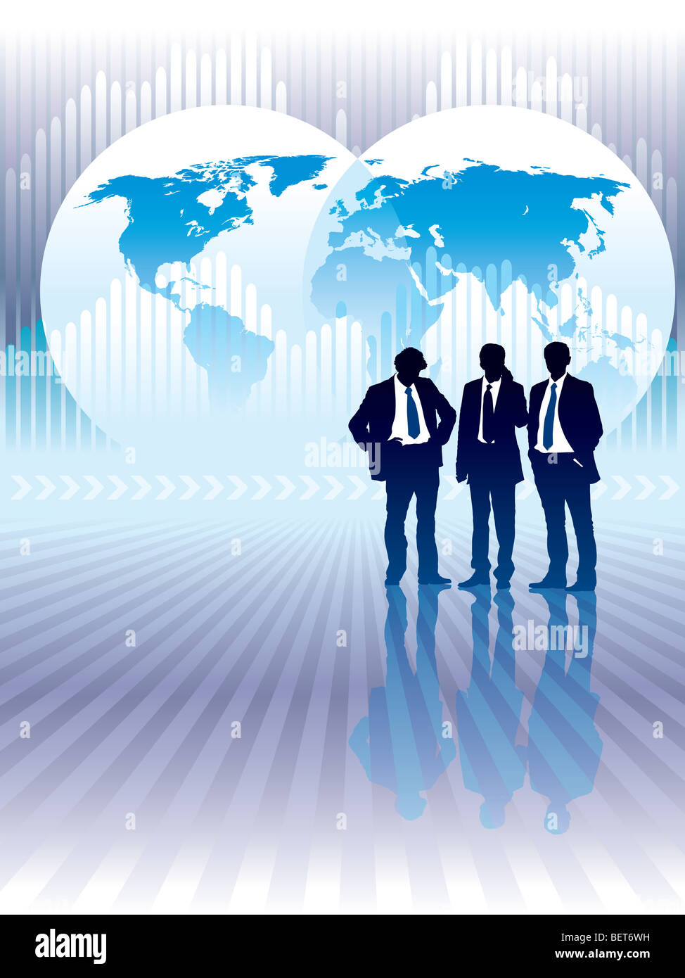 People are standing, world map and graph in the background Stock Photo ...