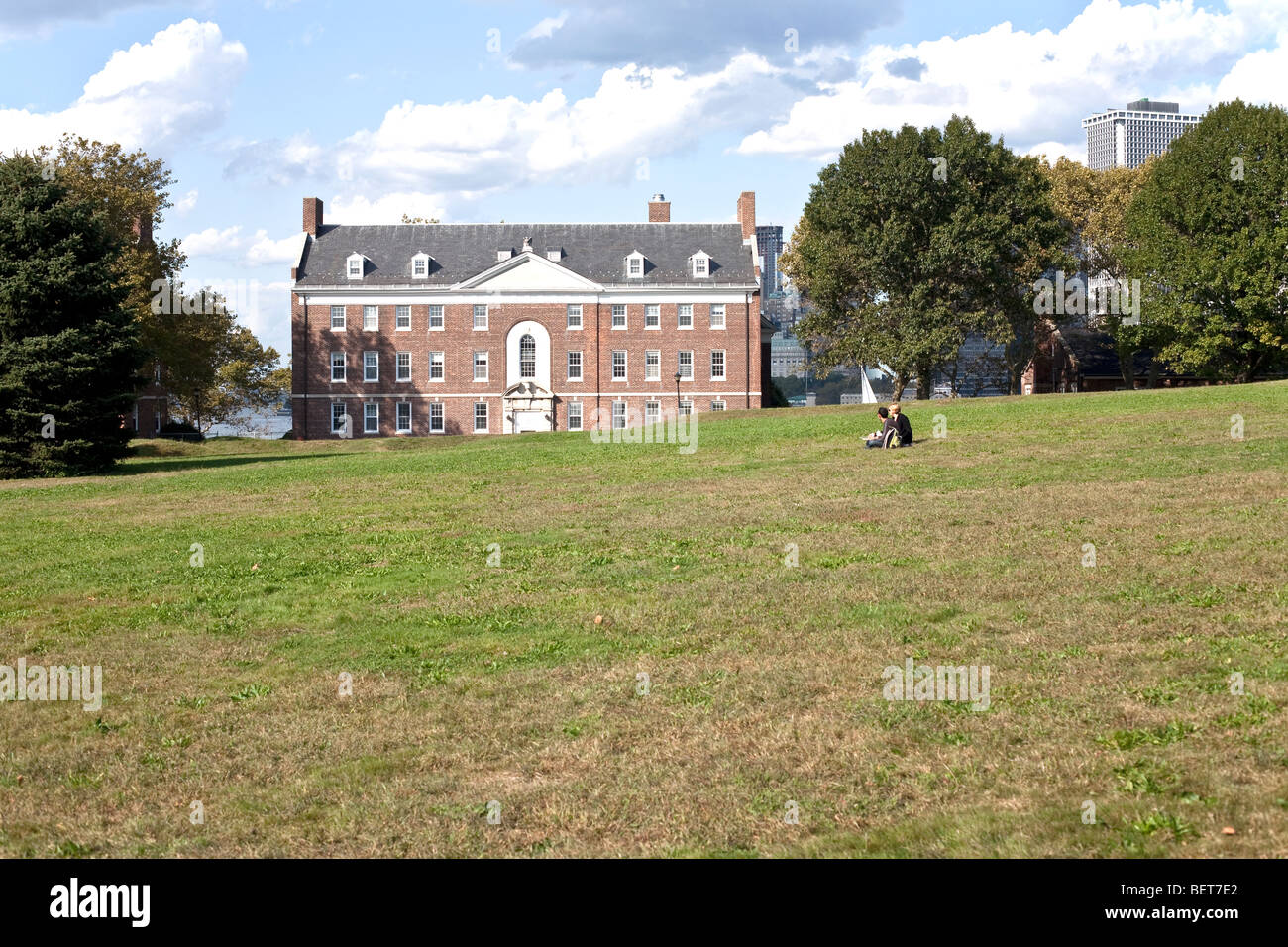 Federal style brick administration building flanked by magnificent ...