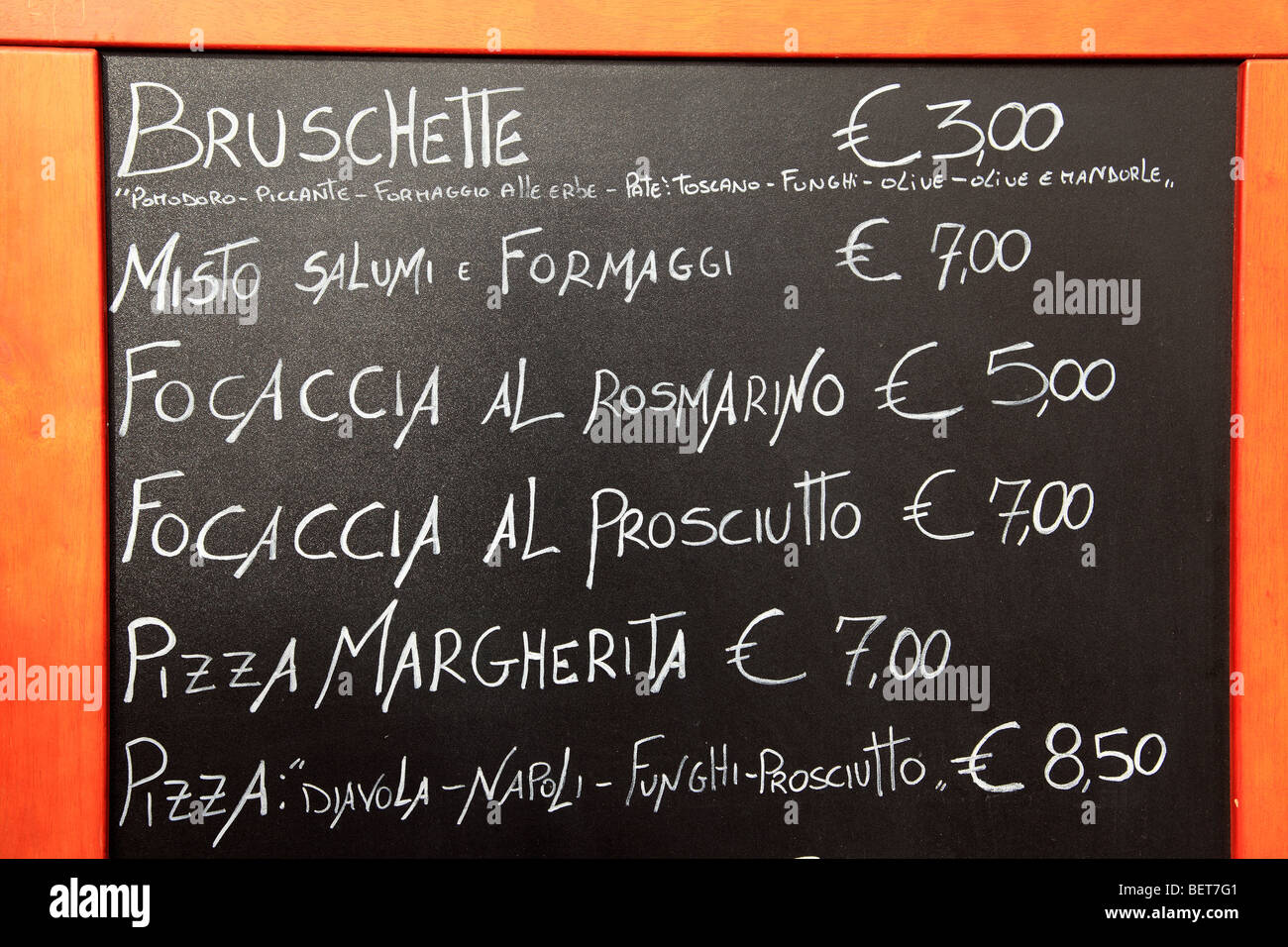 Menu outside cafe in Rome Stock Photo - Alamy