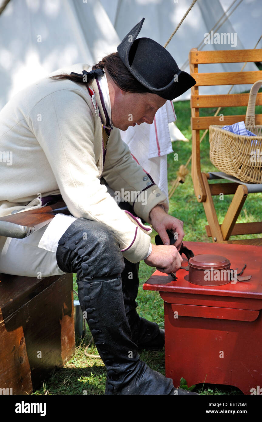 Man at costumed American Revolutionary War (1770's) era re-enactment ...