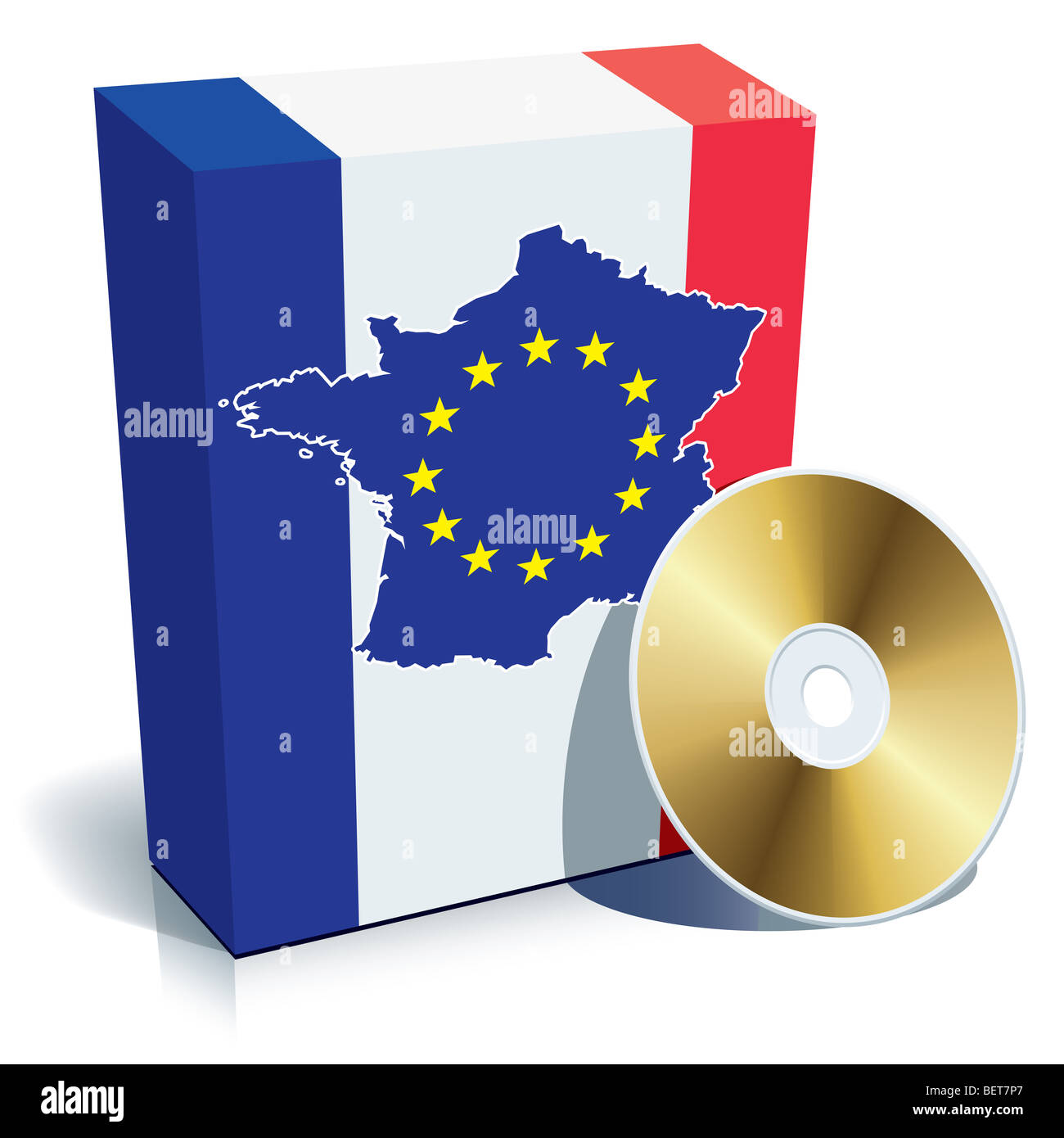 French software box with national colors, map and european union stars ...